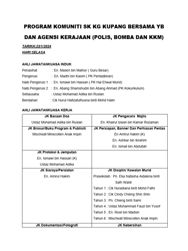 Program Komuniti SK Bersama Yb Dan Agensi Kerajaan | PDF