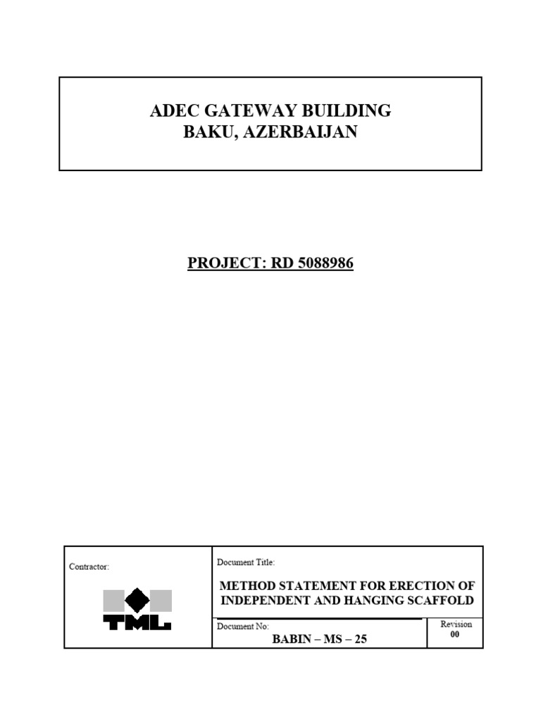 Method Statement for Scaffold Erection | PDF | Occupational Safety And ...