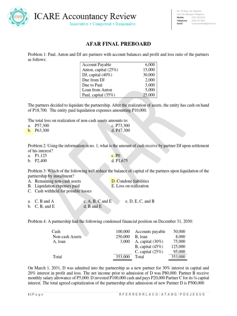 iCARE Final Preboard AFAR | PDF | Franchising | Debits And Credits