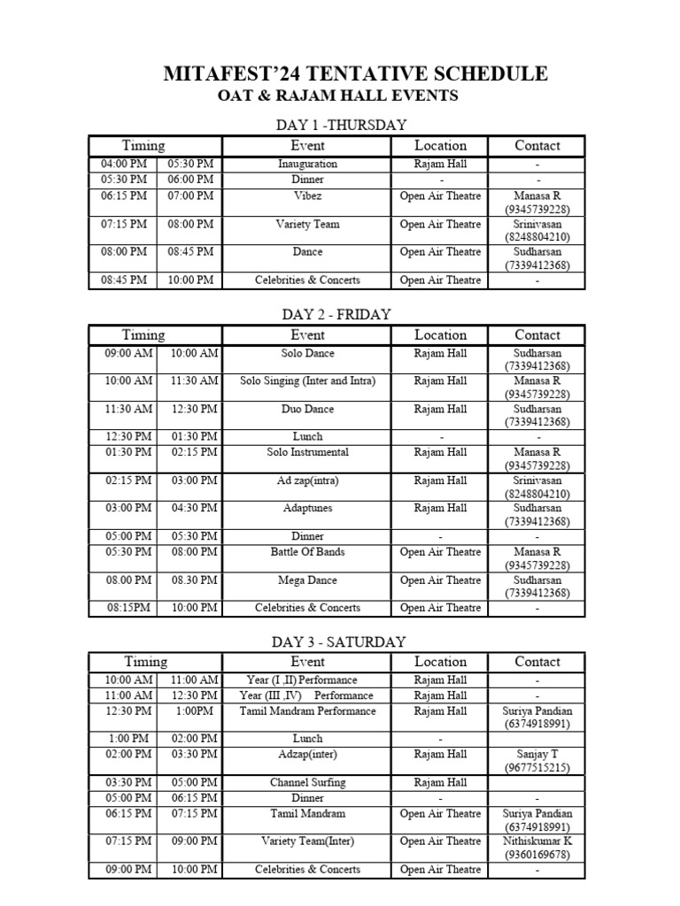 Mitafest Event Schedule | PDF | Entertainment
