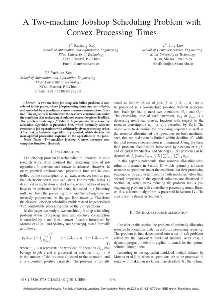 A Two Machine Jobshop Scheduling Problem With Convex Processing Times Pdf Mathematical 
