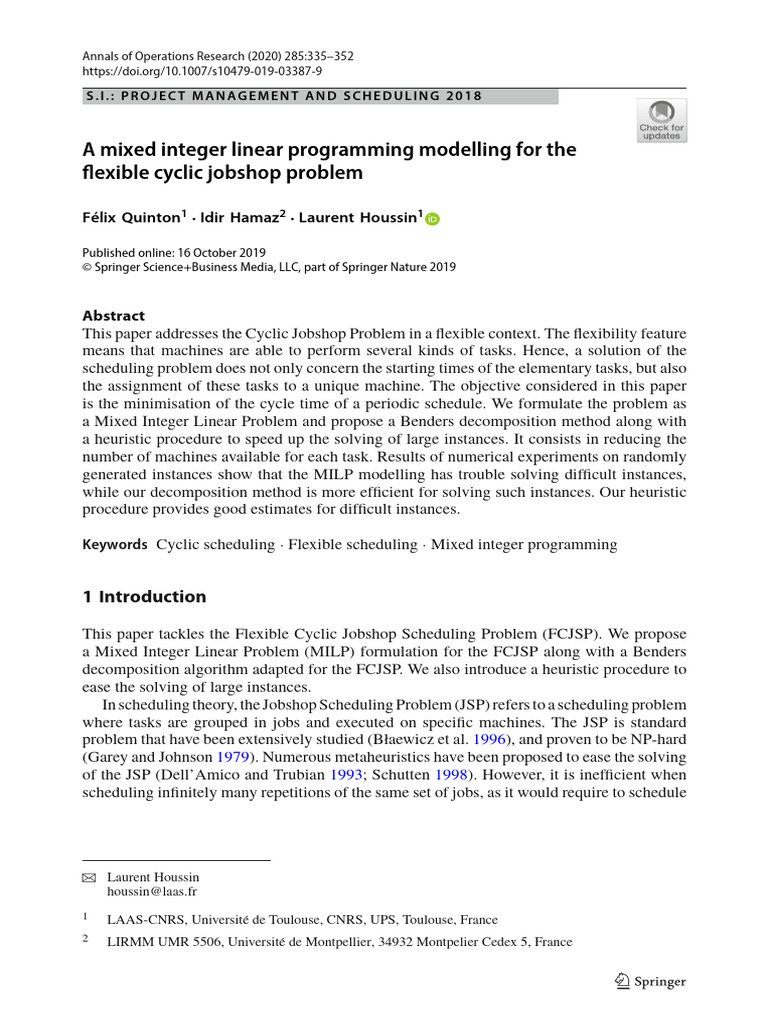A Mixed Linnear Programming Modelling For The Flexible Cyclic Jobshop ... A Mixed Linnear Programming Modelling For The Flexible Cyclic Jobshop ...