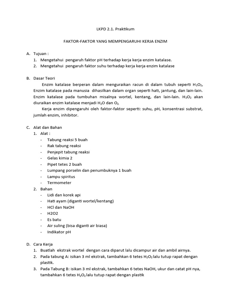 LKPD 2.1. Praktikum Uji Enzim Katalase | PDF