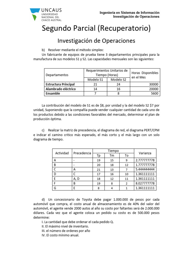 Ejercicios Segundo Parcial RECUPERATORIO | PDF