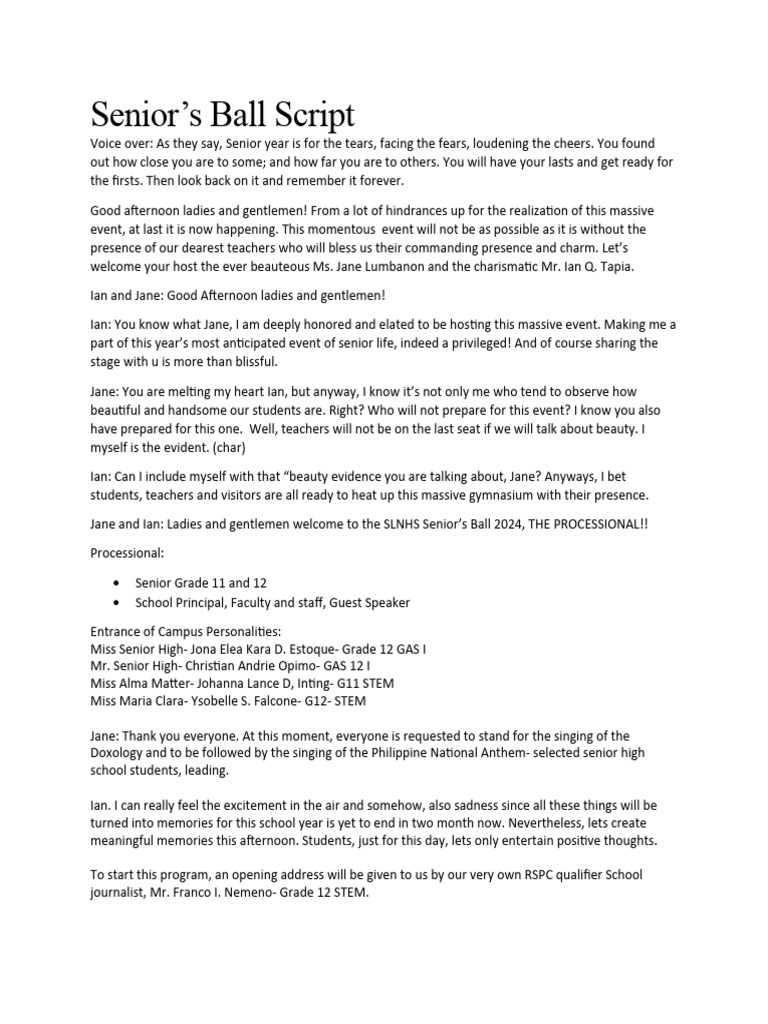 Seniors Ball Script | PDF