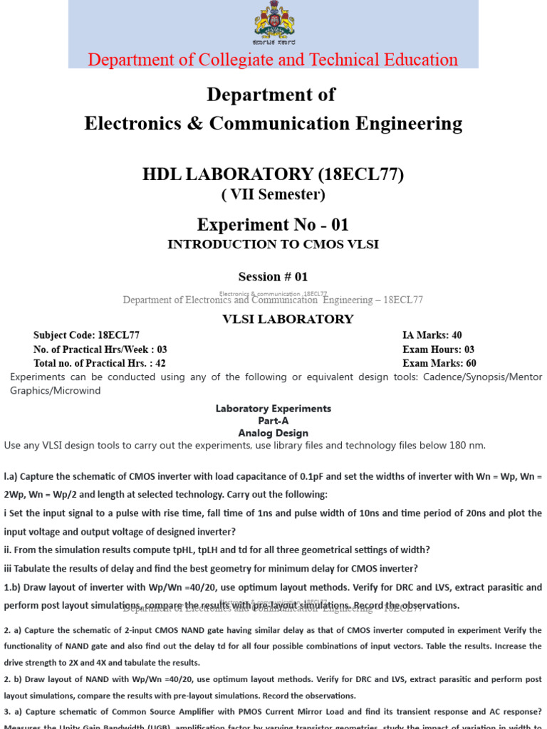 CMOS VLSI Laboratory Experiments Guide | PDF | Electronics | Computer Engineering