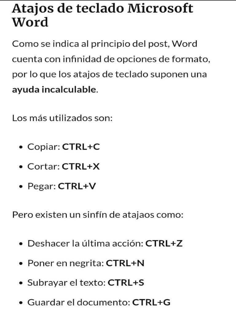 Atajos | PDF | Microsoft Word | Microsoft Excel