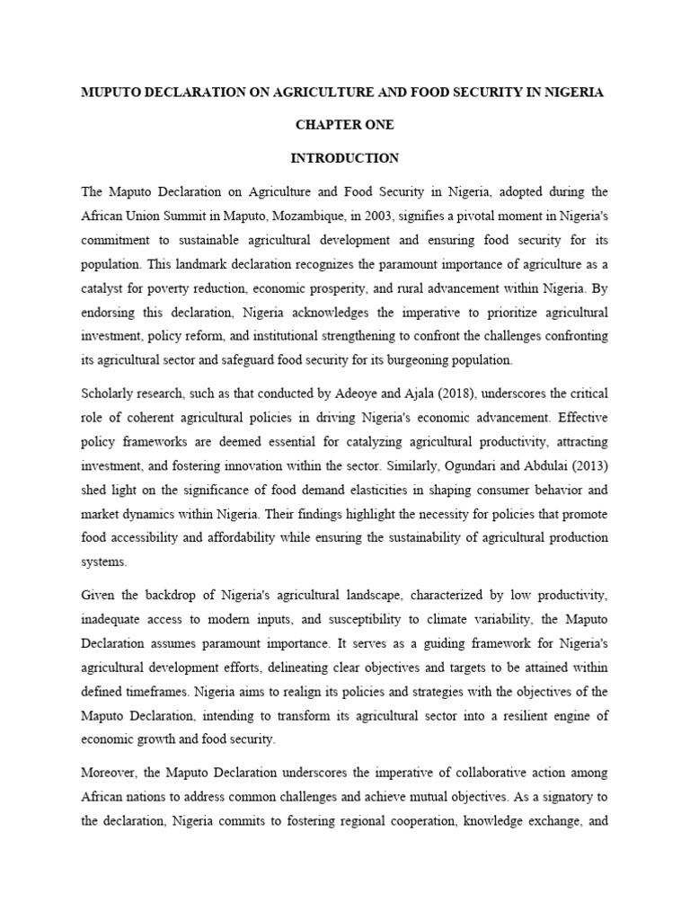 Muputo Declaration On Agriculture and Food Security in Nigeria | PDF ...