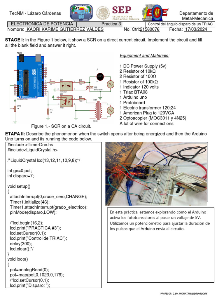 Control de TRIAC BTA08 con Arduino | PDF | Electrónica | Componentes