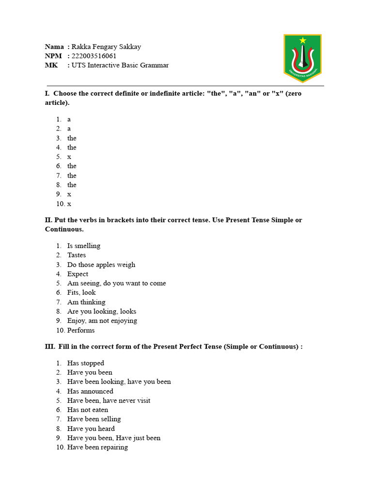UTS Interactive Basic Grammar | PDF