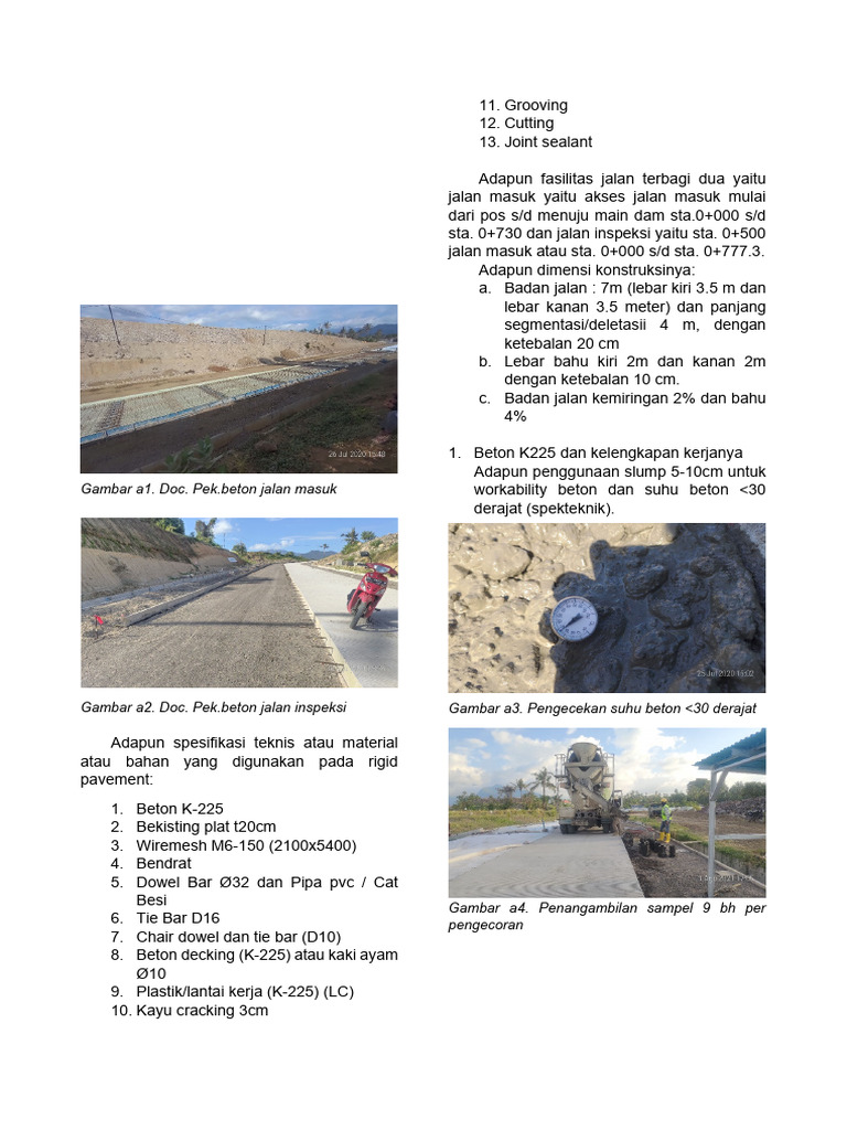 Metode Pekerjaan Jalan (Rigid Pavement) Bendungan Tamblang PDF | PDF