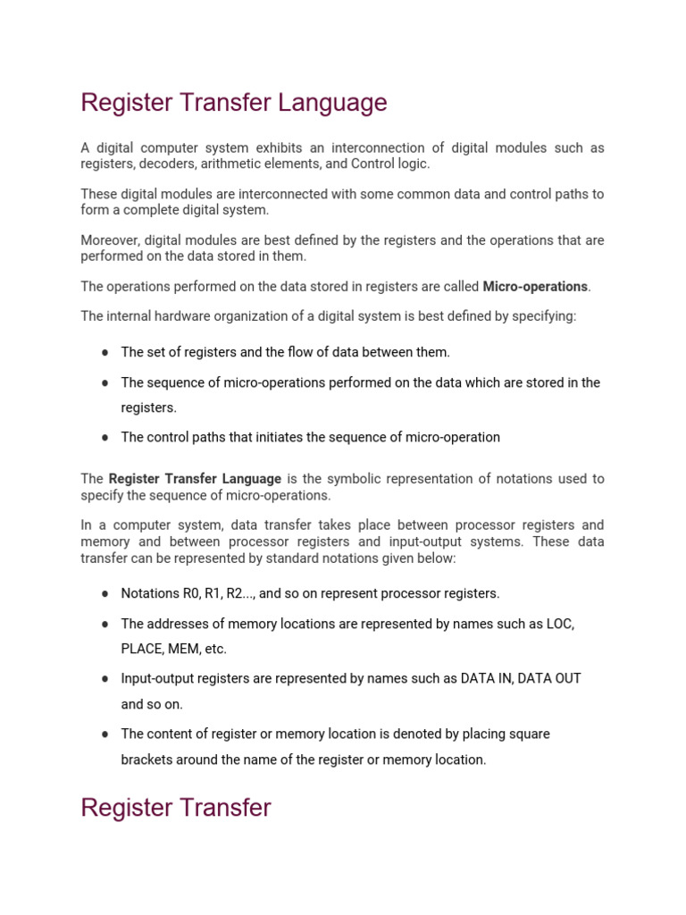 Understanding Register Transfer Language | PDF | Central Processing ...