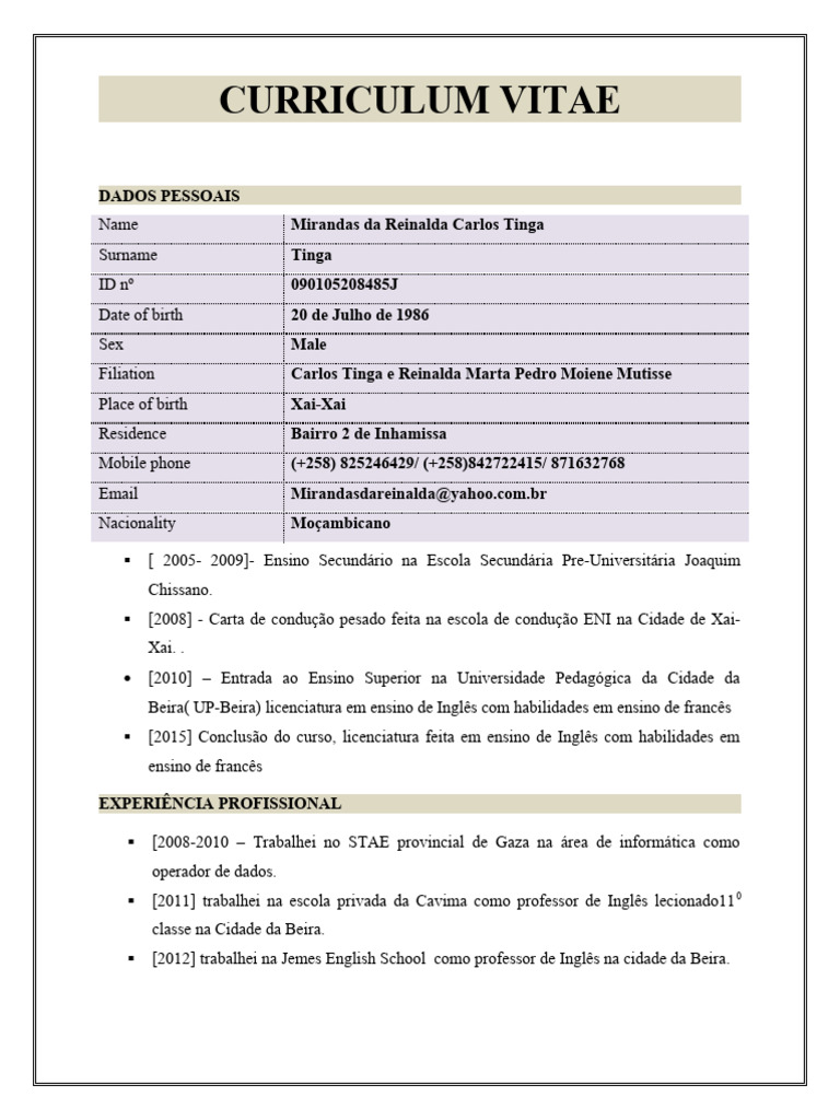 English CV 2019 | PDF | Microsoft