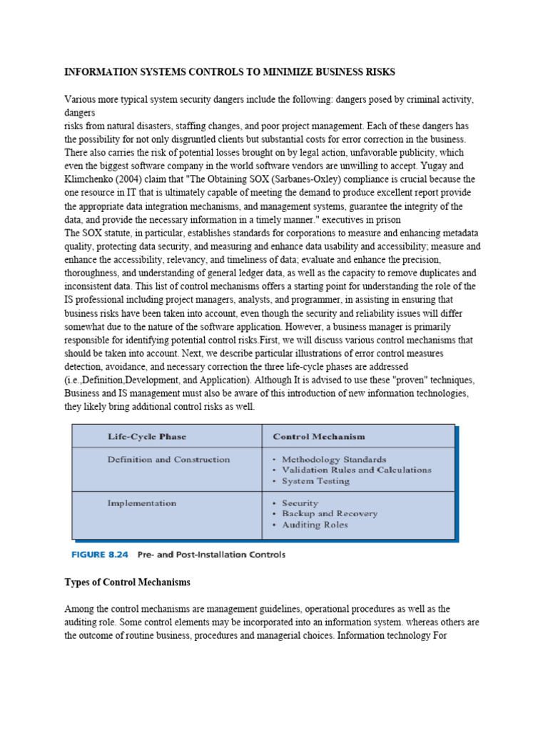 Information Systems Controls To Minimize Business Risks | PDF ...