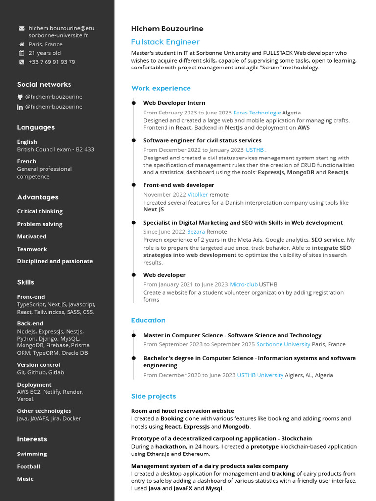 CV Hichem Bouzourine EN | PDF | Web Development | Search Engine Optimization