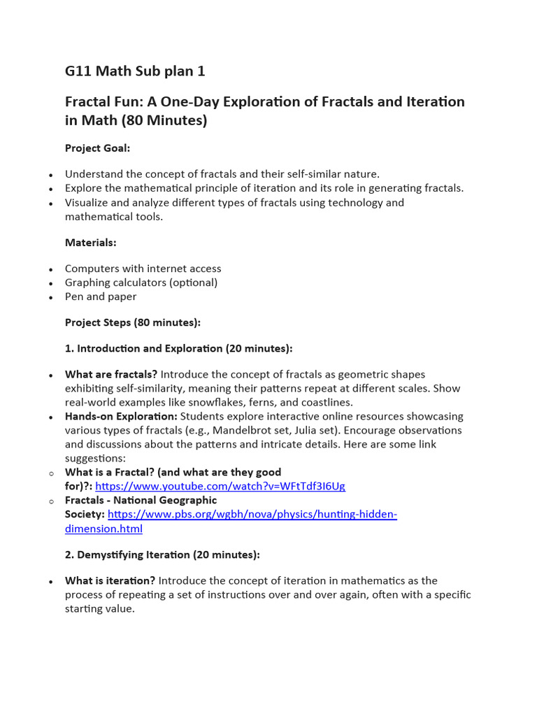 Fractal Exploration Lesson Plan | PDF | Fractal | Pattern