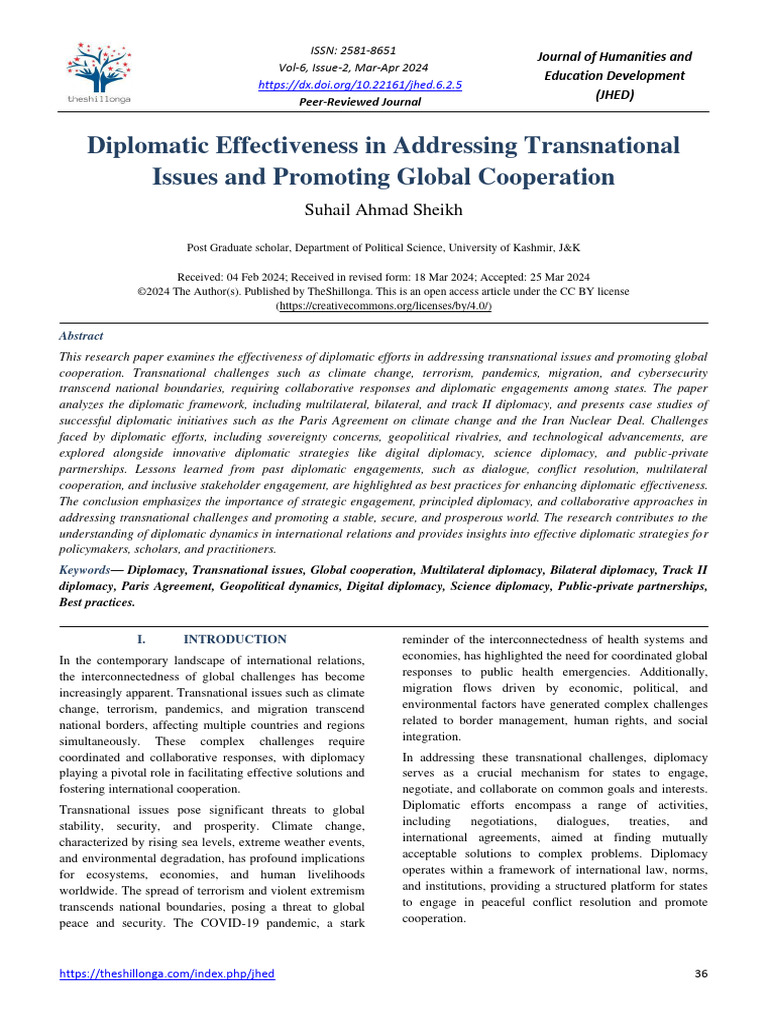 Diplomatic Effectiveness in Addressing Transnational Issues and ...