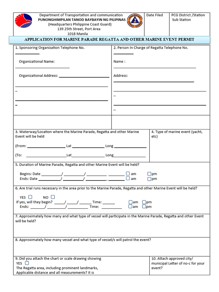 Maritime Activity Application Form | PDF | Water Transport
