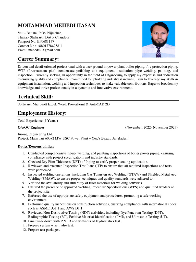 Mehedi Hasan's Resume - B.SC - Resume | Download Free PDF | Welding | Construction