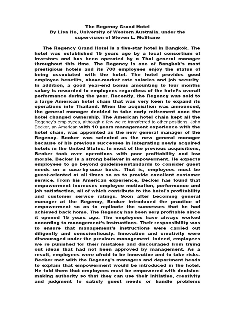 THE REGENCY GRAND HOTEL | PDF | Empowerment | Psychology