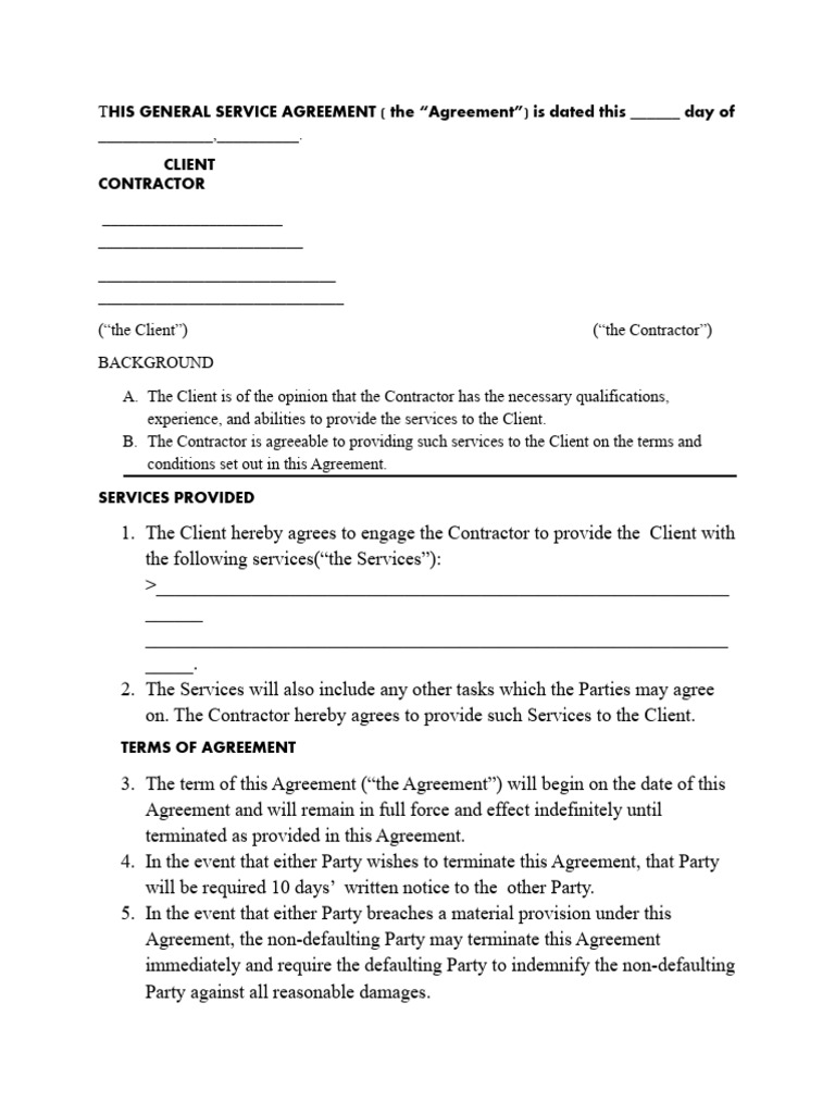 This General Service Agreement | PDF | Indemnity | Private Law