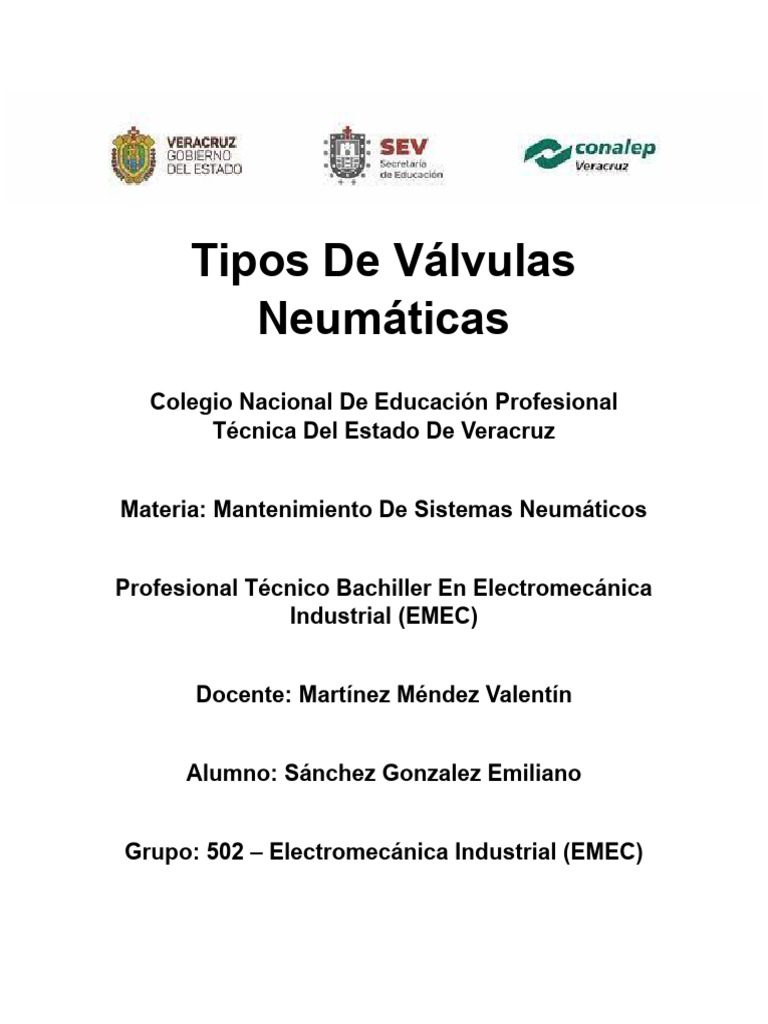 Tipos de Válvulas Neumáticas | PDF | Neumática | Presión