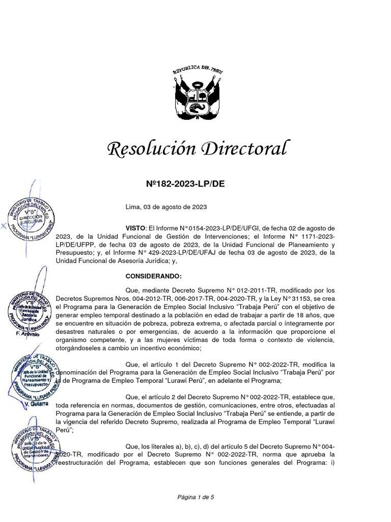 RD 182-2023-Lp-De | PDF | Presupuesto | Perú