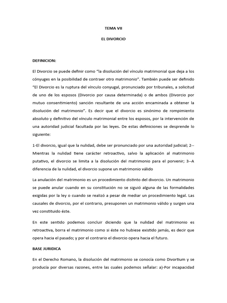 TEMA VII | PDF | Divorcio | Anulación