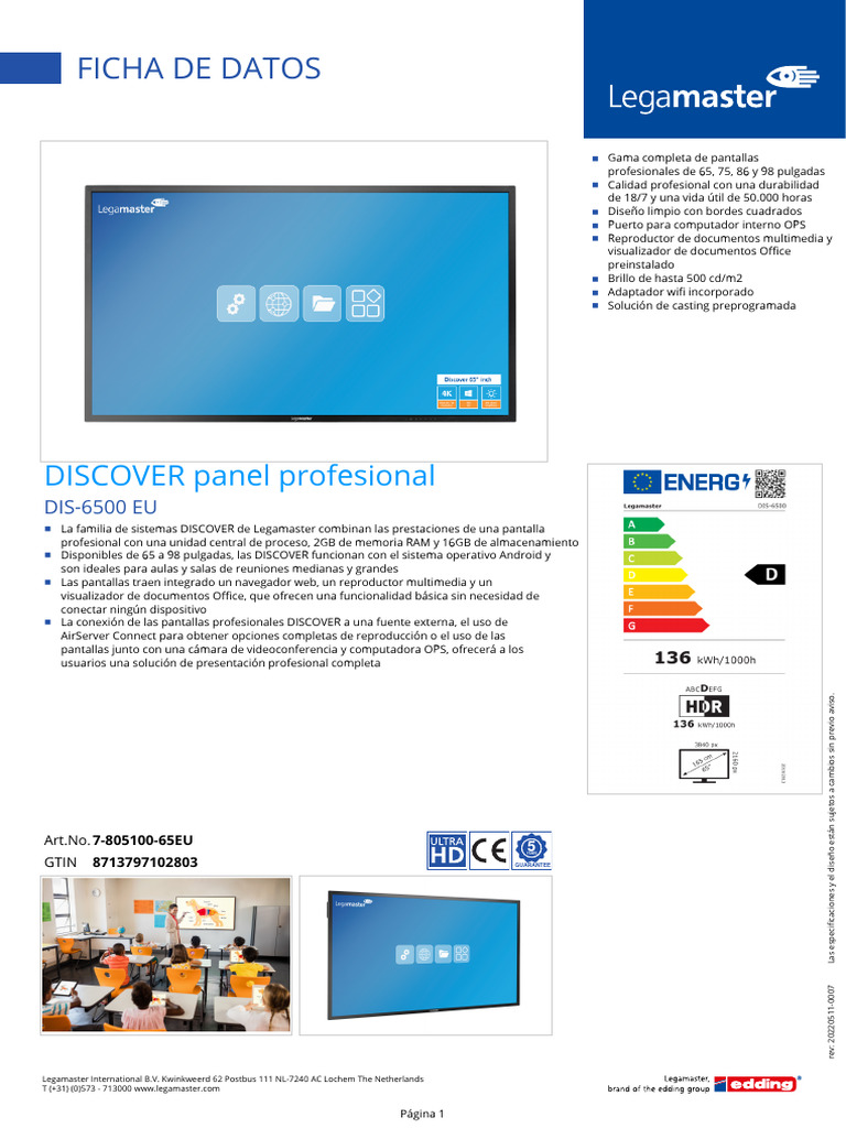 Legamaster DISCOVER panel profesional DIS-6500 EU | PDF | Wifi ...