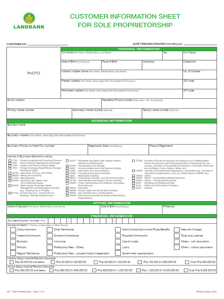 CIS - Sole Proprietorship - 05202022 | PDF | Debit Card | Banks
