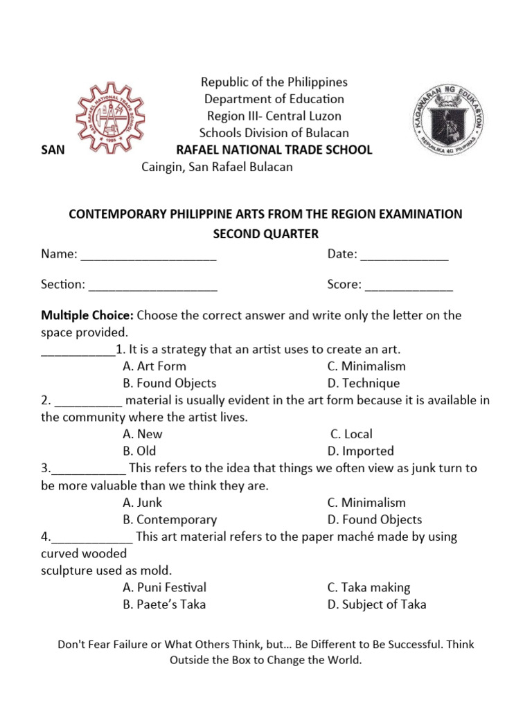 Contemporary Arts Exam 2nd Quarter | PDF