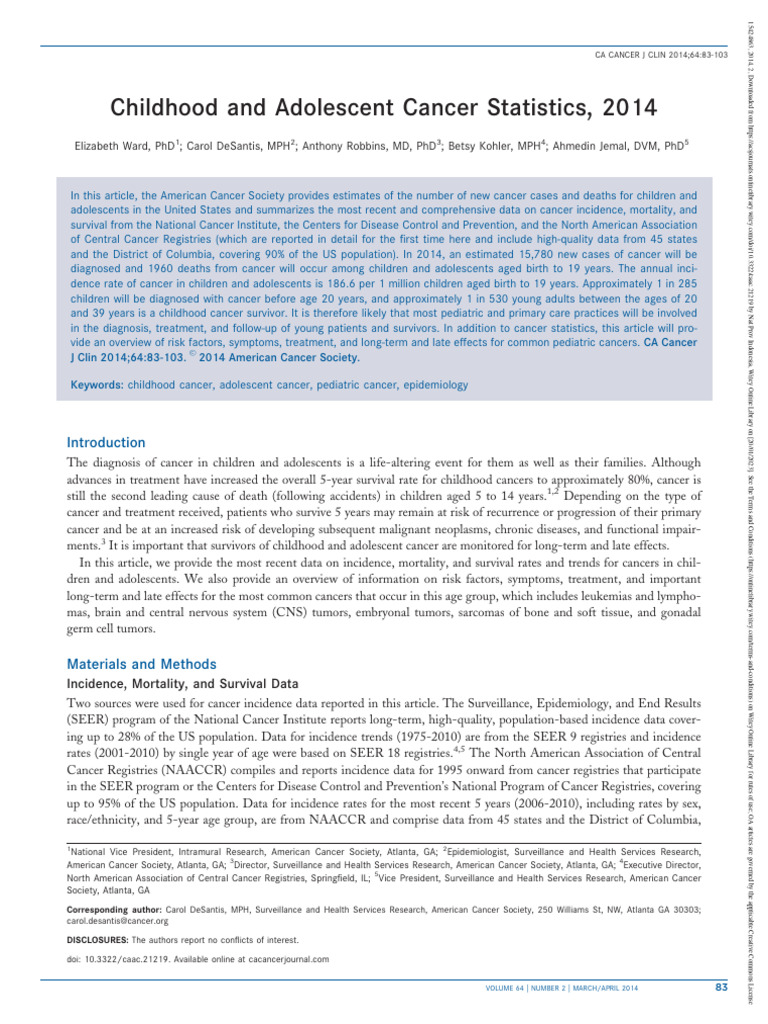 CA A Cancer J Clinicians - 2014 - Ward - Childhood and Adolescent ...