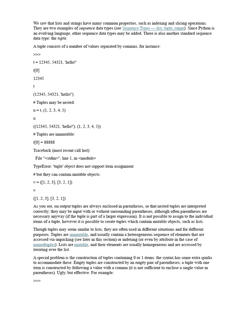 5.3. Tuples and Sequences | PDF | Computing | Computer Science