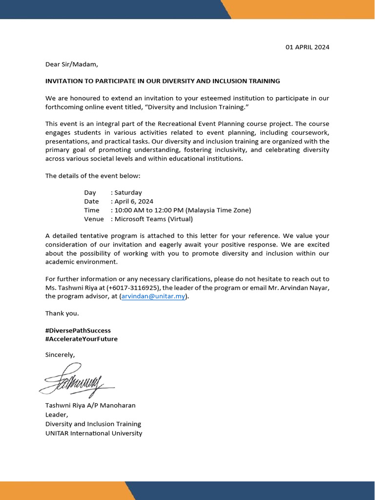 Invitation Letter For Institution | PDF