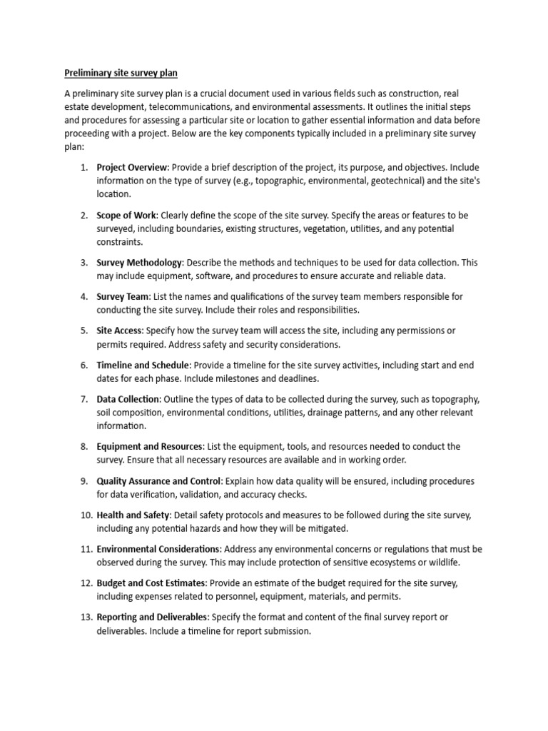 Preliminary Site Survey Plan Overview | PDF | Surveying | Verification ...
