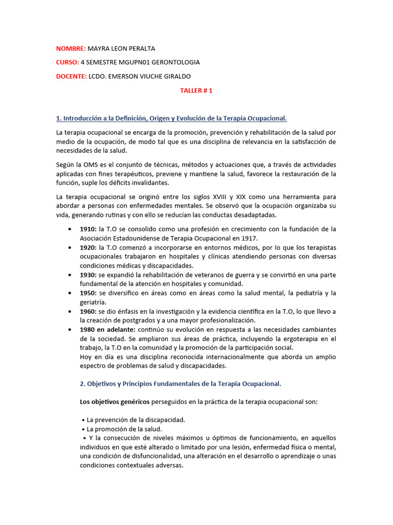 Resumen de Terapia Ocupacional Mayra Leon | Descargar gratis PDF ...