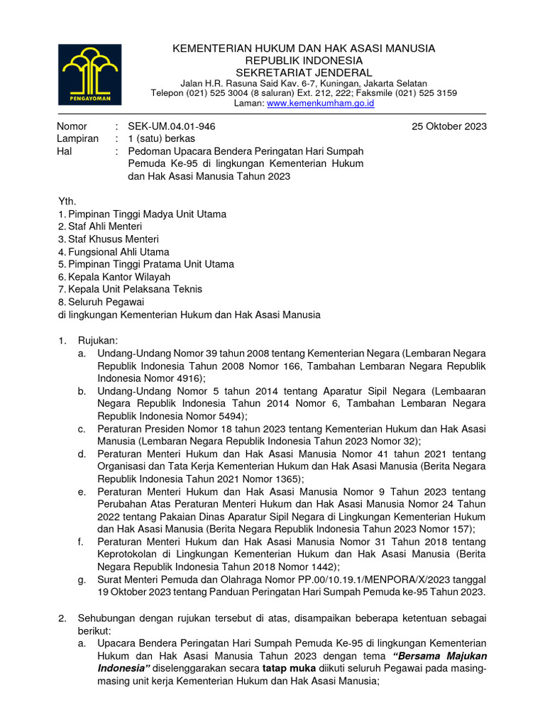 Surat Sekjen Terkait Upacara Bendera Hari Sumpah Pemuda Tahun 2023 | PDF Surat Sekjen Terkait Upacara Bendera Hari Sumpah Pemuda Tahun 2023 | PDF