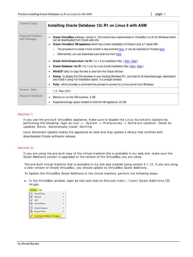 Installing Oracle Database 12c R1 On Linux 6 With Asm Pdf Virtual Machine Computer