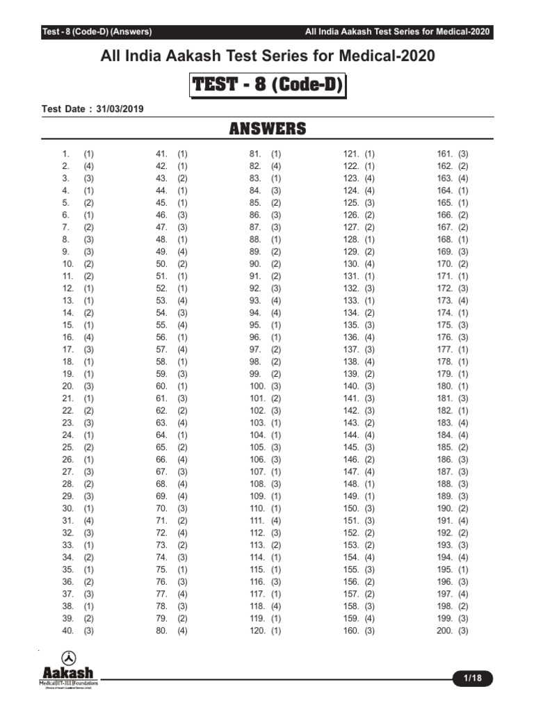 Aakash Medical Test 8 Answers & Hints | PDF | Mechanical Engineering ...