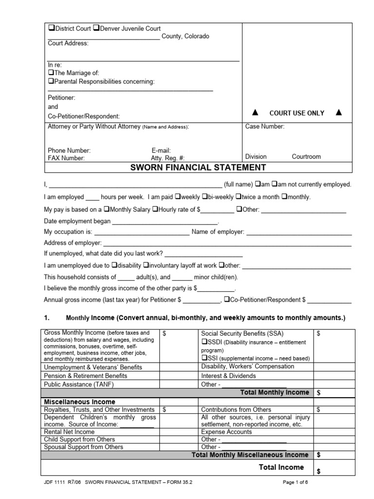 Sworn Financial Statement Form 35.2 | PDF | Expense | Tax Deduction