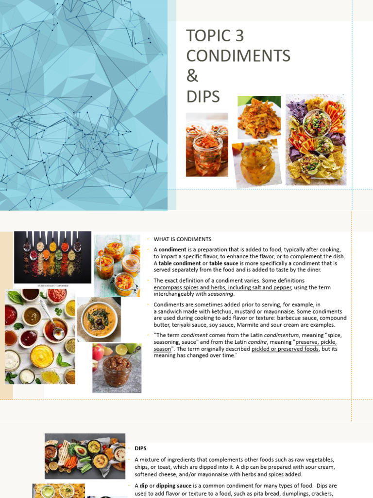 Understanding Condiments and Dips | PDF | Food Ingredients | Western ...