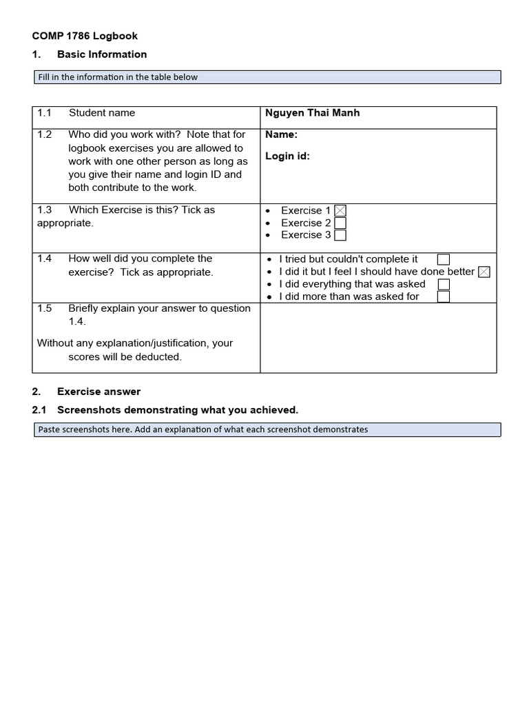 COMP 1786 CW2 Logbook Template - 202300 | PDF | String (Computer ...