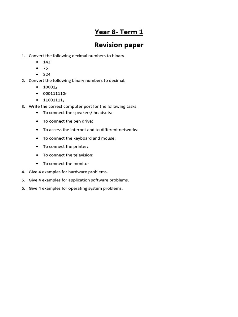Year 8 - ICT Revision Paper | PDF