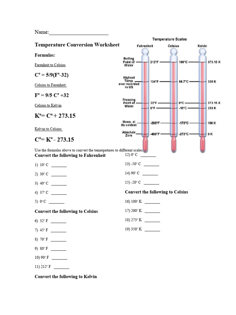 Temperature Conversion WKST | PDF