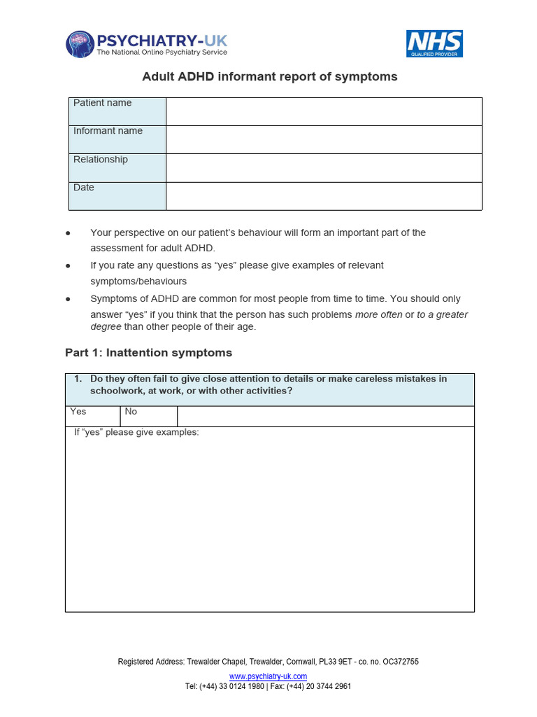 ADHD Informant Report 2 | Download Free PDF | Attention Deficit ...