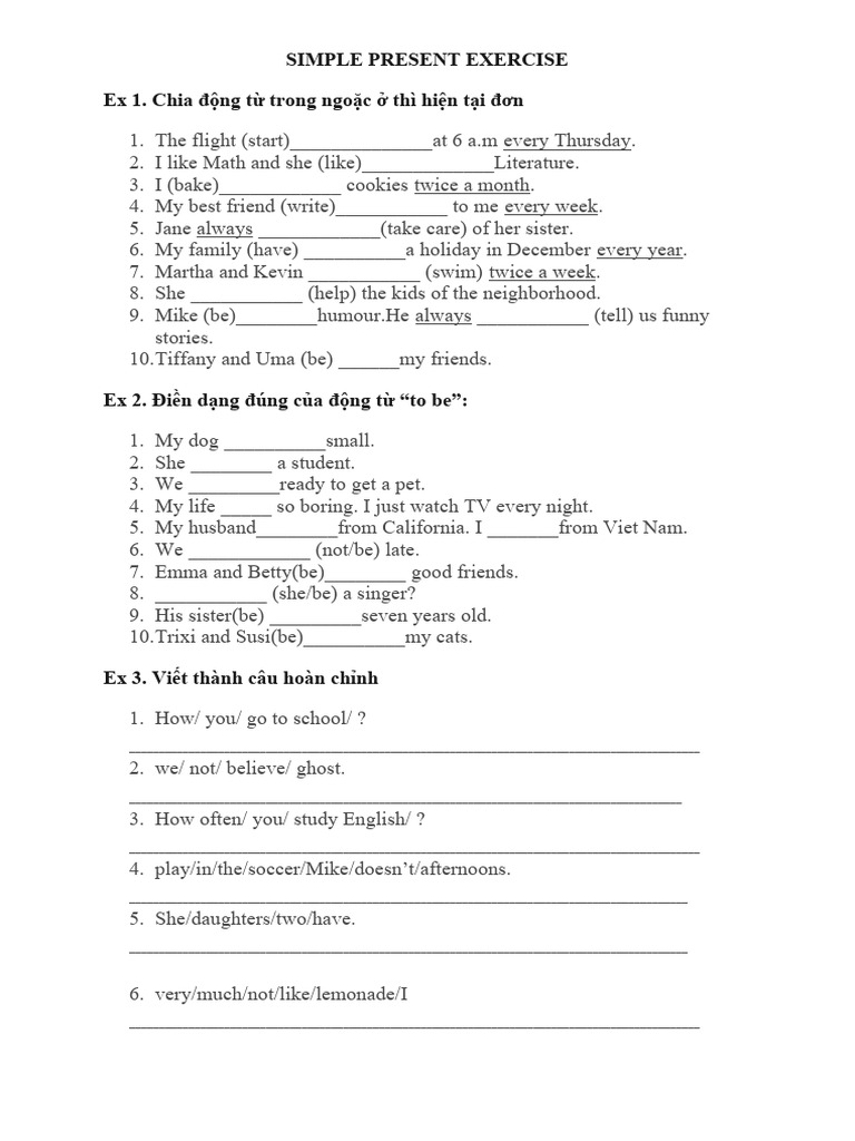 Simple Present Exercise Tobe and Regular Verbs | PDF