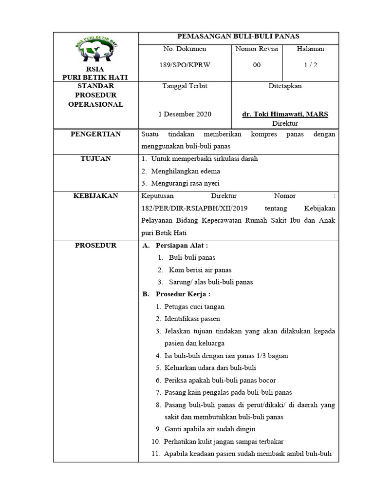 Prosedur Pemasangan Buli-Buli Panas | PDF