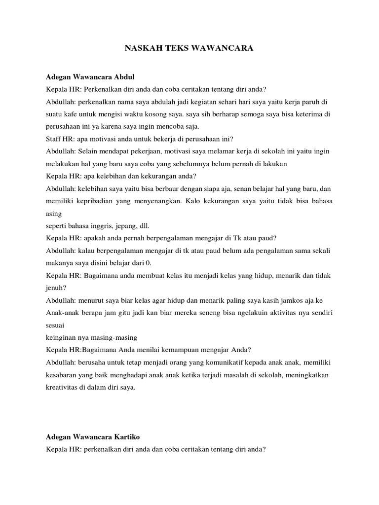 Teks Wawancara Kerja | PDF