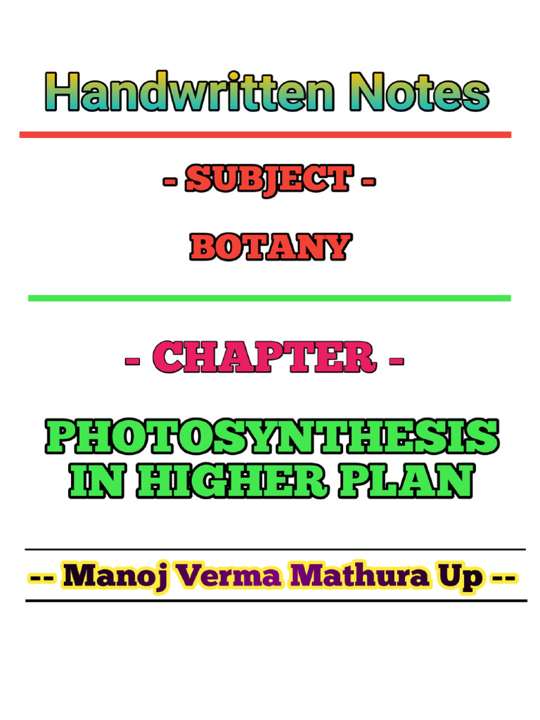 Photosynthesis in Higher Plants Lecture - 01 | PDF