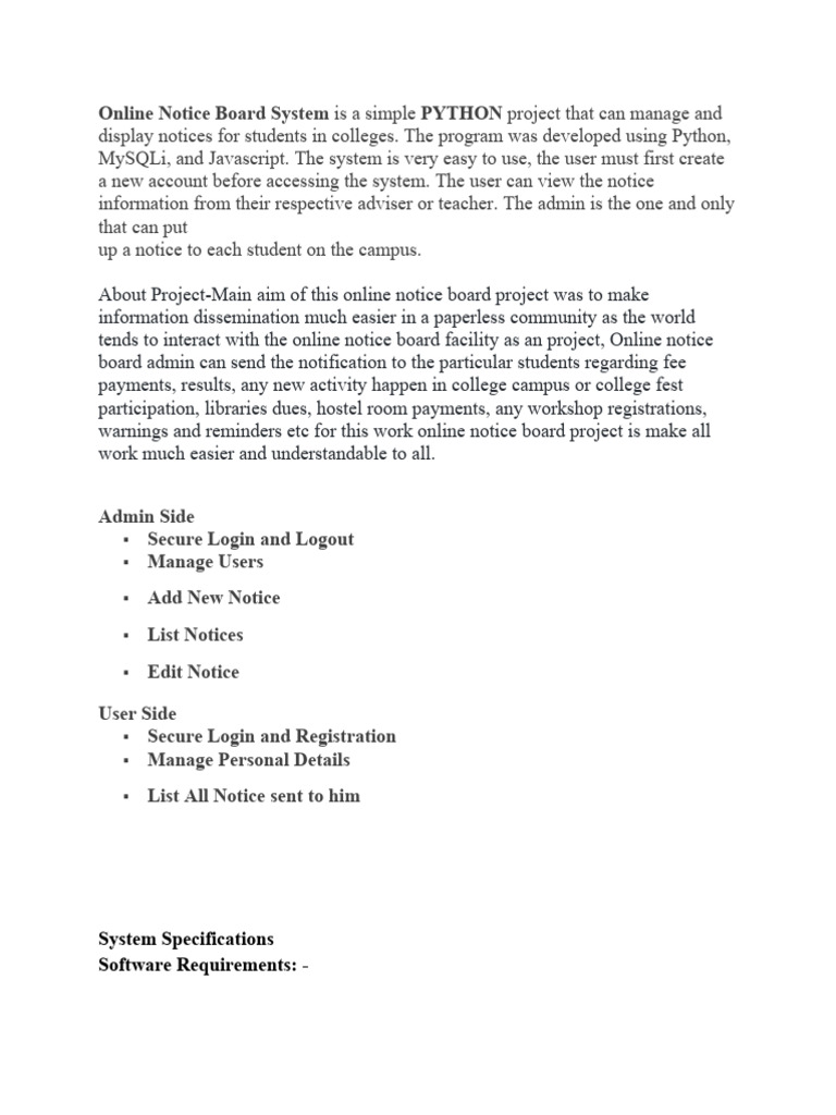 Online Notice Board Management System | PDF